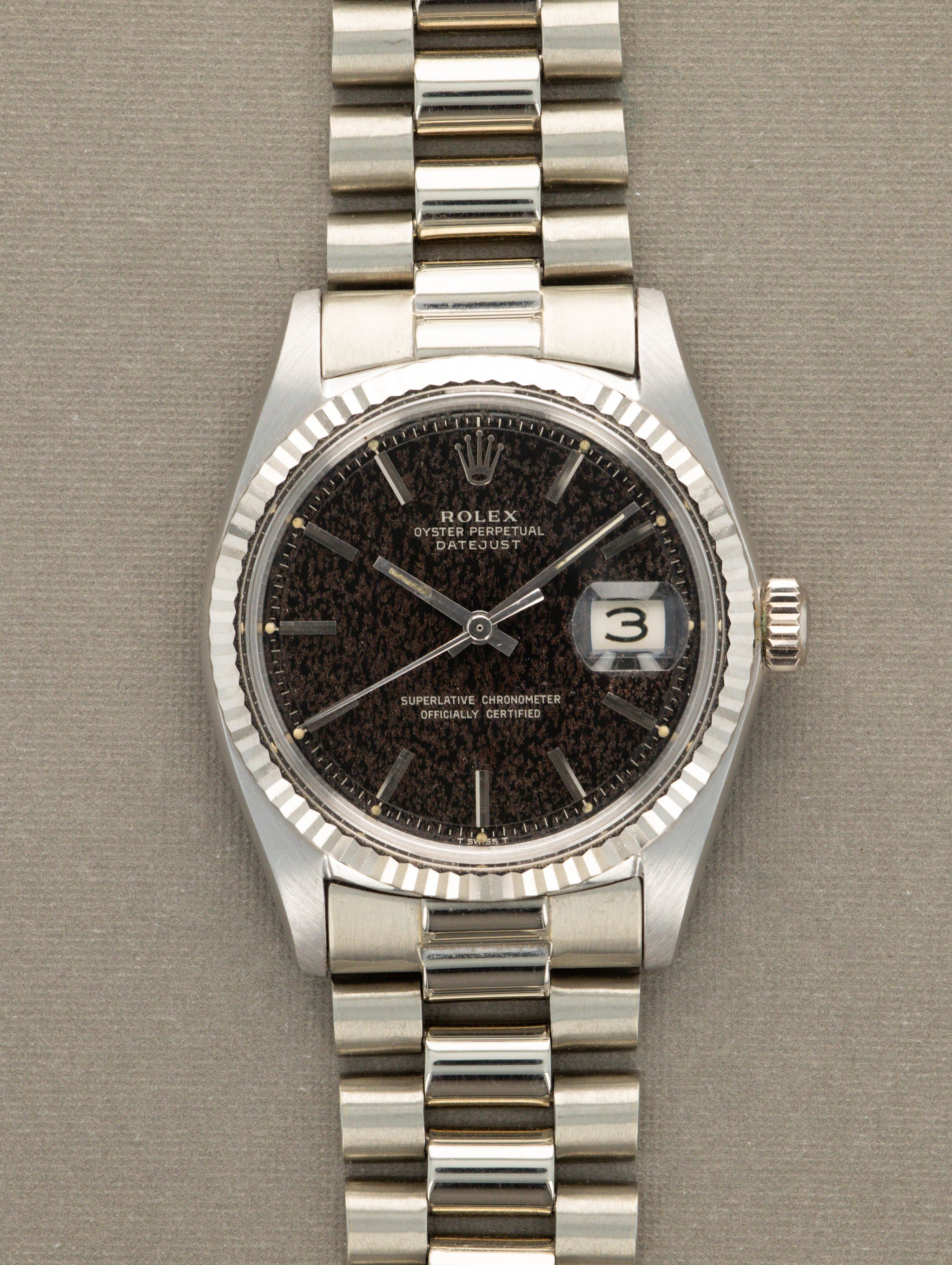 Rolex Datejust Ref. 1601/9 White Gold - Gilt 'Wood' Tropical Dial