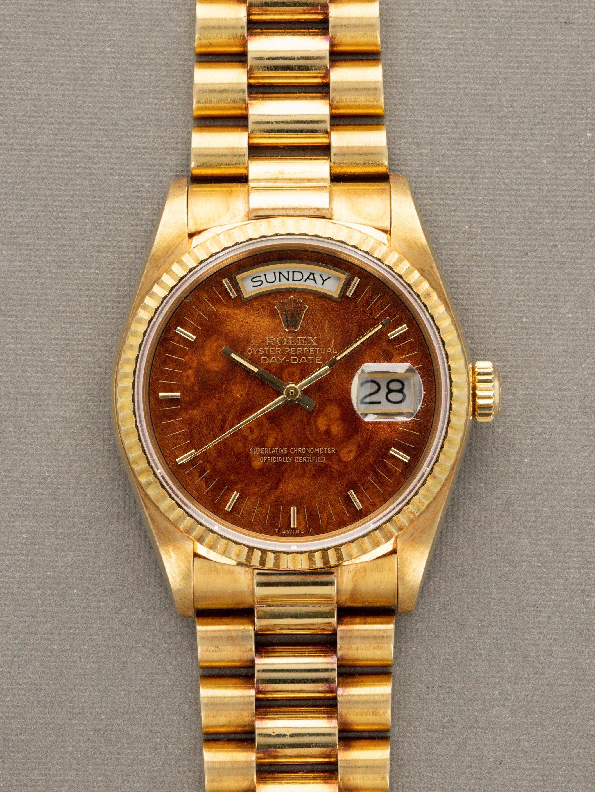 Rolex Day-Date Ref. 18038 - Burlwood Dial with Papers